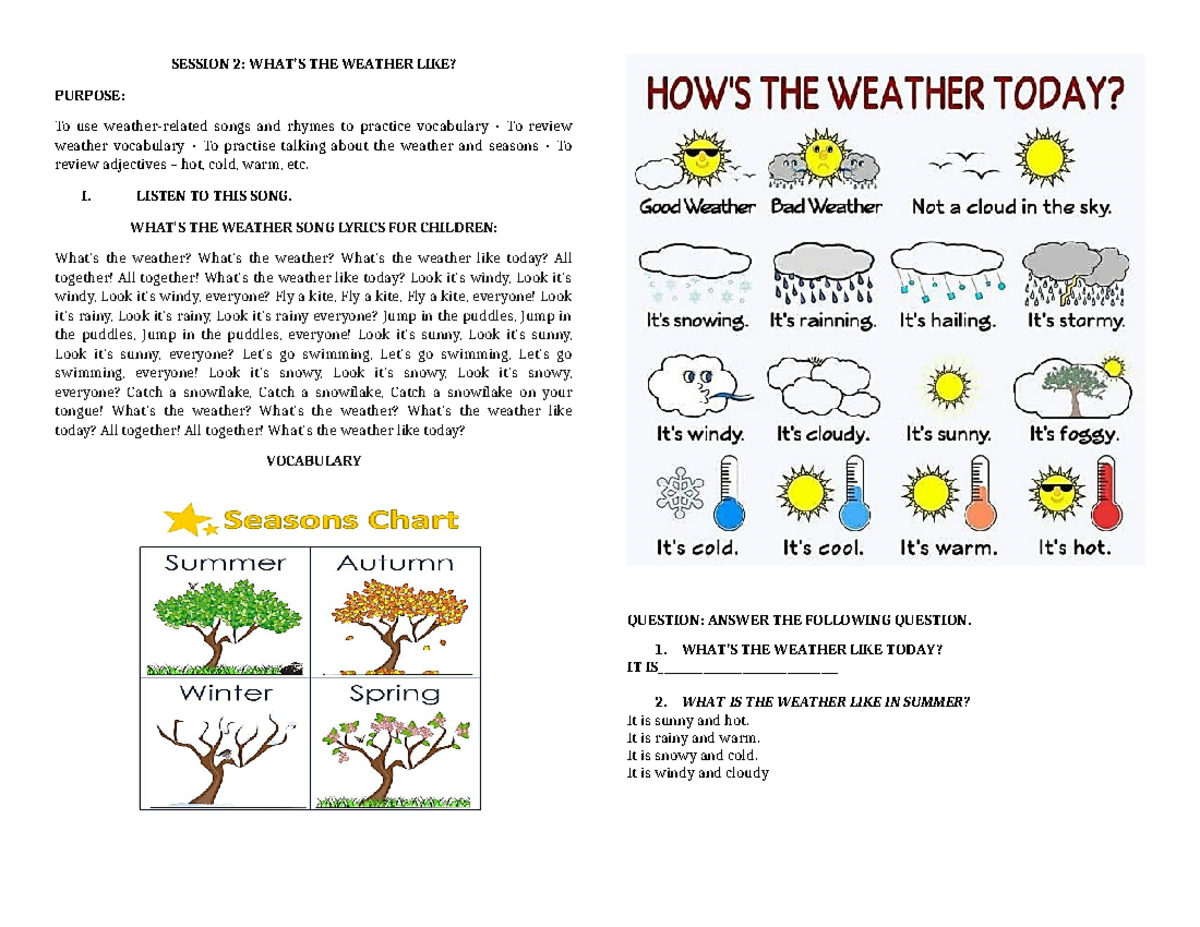 Session 3: Weather Vocabulary & Activities for Primer Grado - Studocu