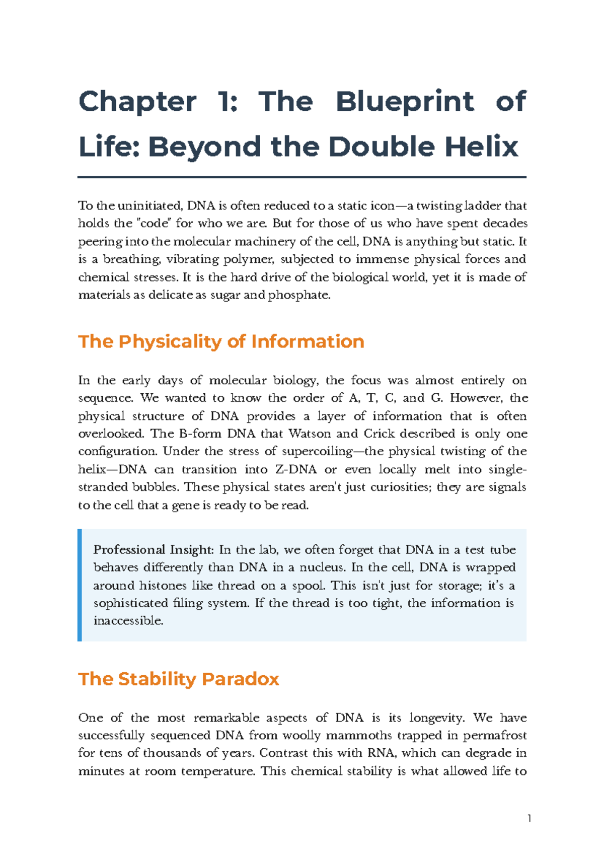 Chapter 1: The Dynamic Nature of DNA and Its Biological Significance ...