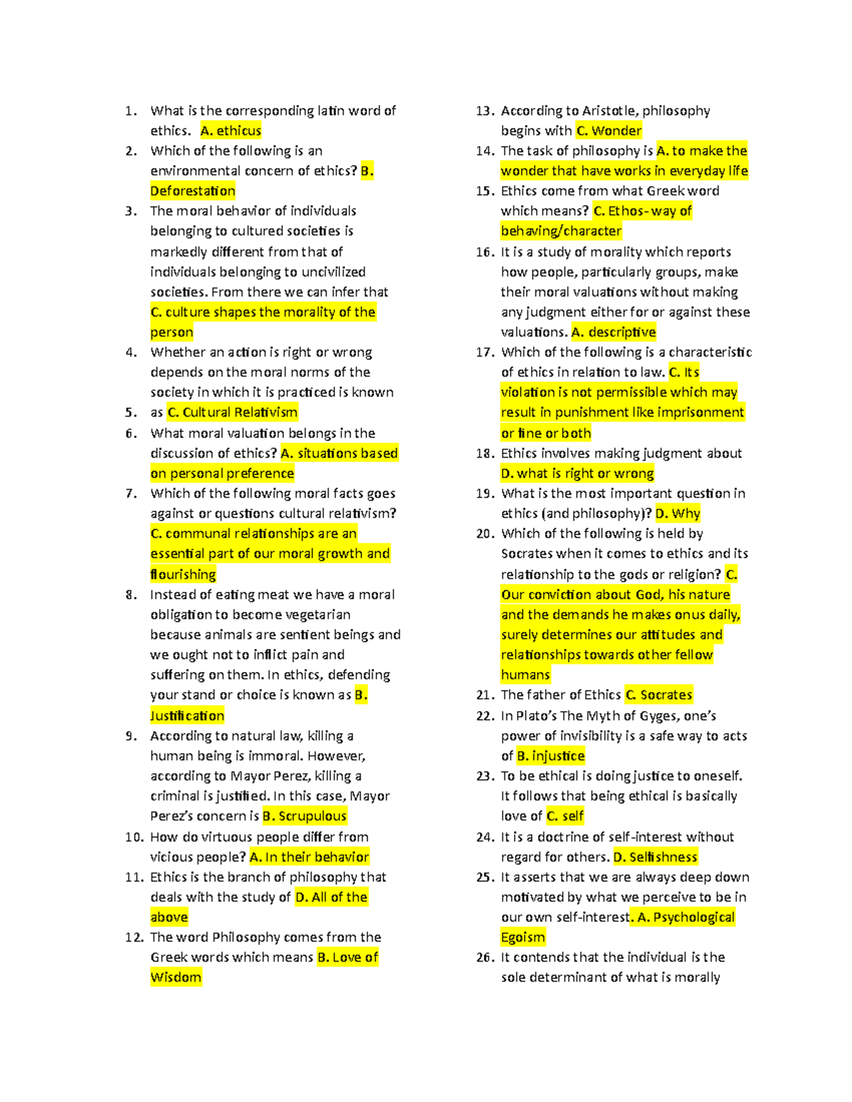 Ethics- Reviewer - What is the corresponding latin word of ethics. A ...