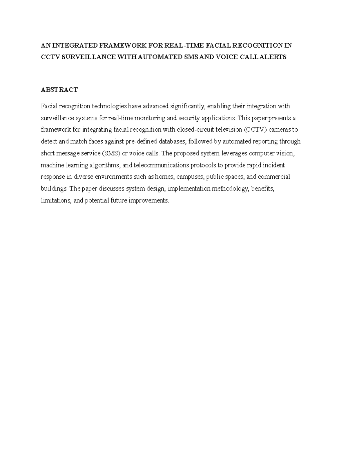 CCTV-FR Integration Framework with Automated Alerts: Paper 1 - Studocu