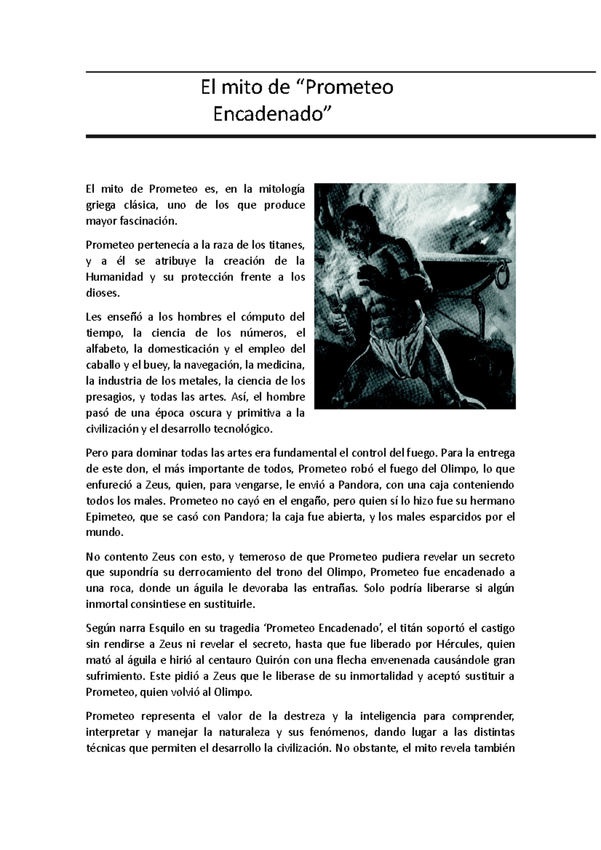 Mito de Prometeo Encadenado - El mito de “Prometeo Encadenado” El mito ...