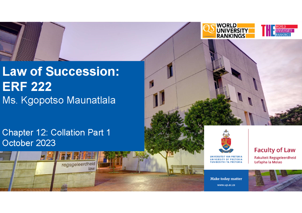 ERF 222 - Law of Succession: Collation Part 1 Overview and Details ...