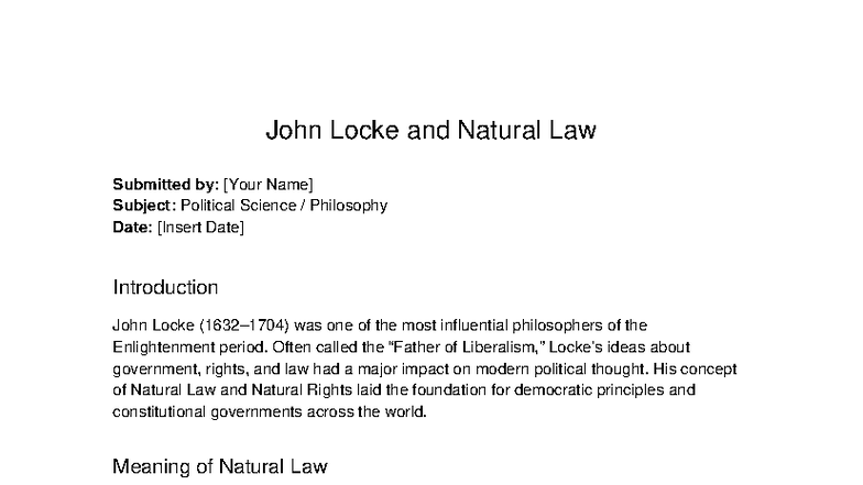 Political Science PHIL 101: John Locke's Natural Law Project - Studocu