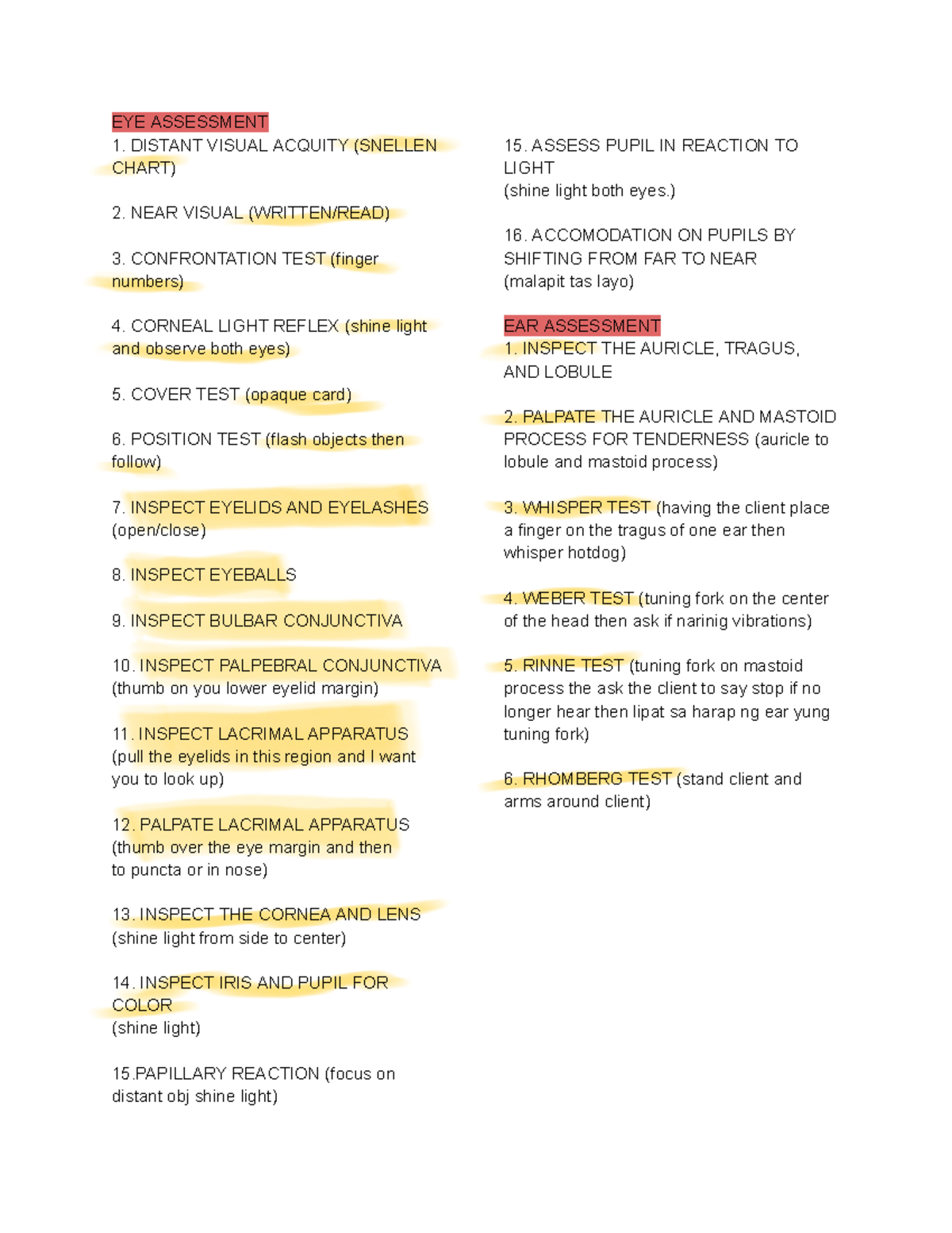 OSCE-Final Exam 2 - Comprehensive Eye and Ear Assessment Notes - Studocu