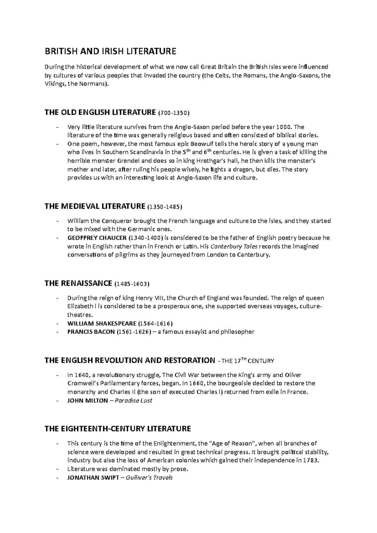 British and Irish Literature Overview: Historical Development and Key ...