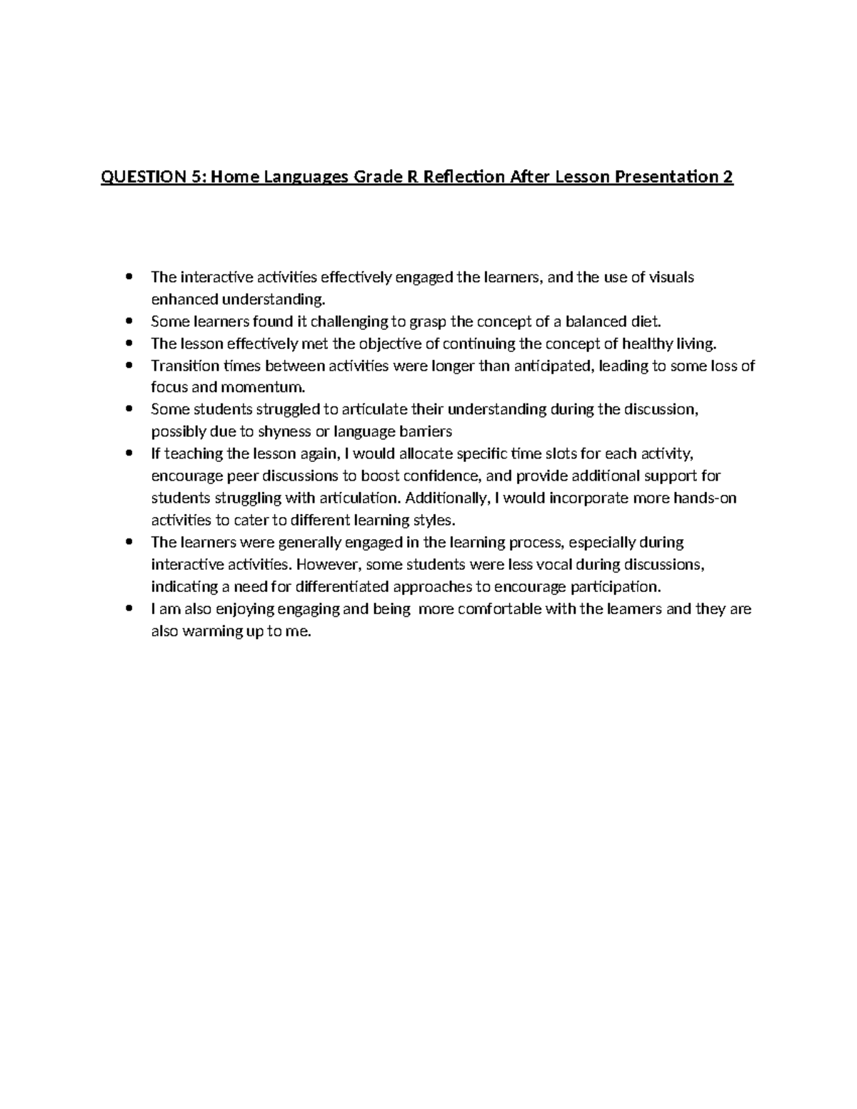 EDUC 101: Reflection on Home Languages Grade R Lesson Presentation 2 ...