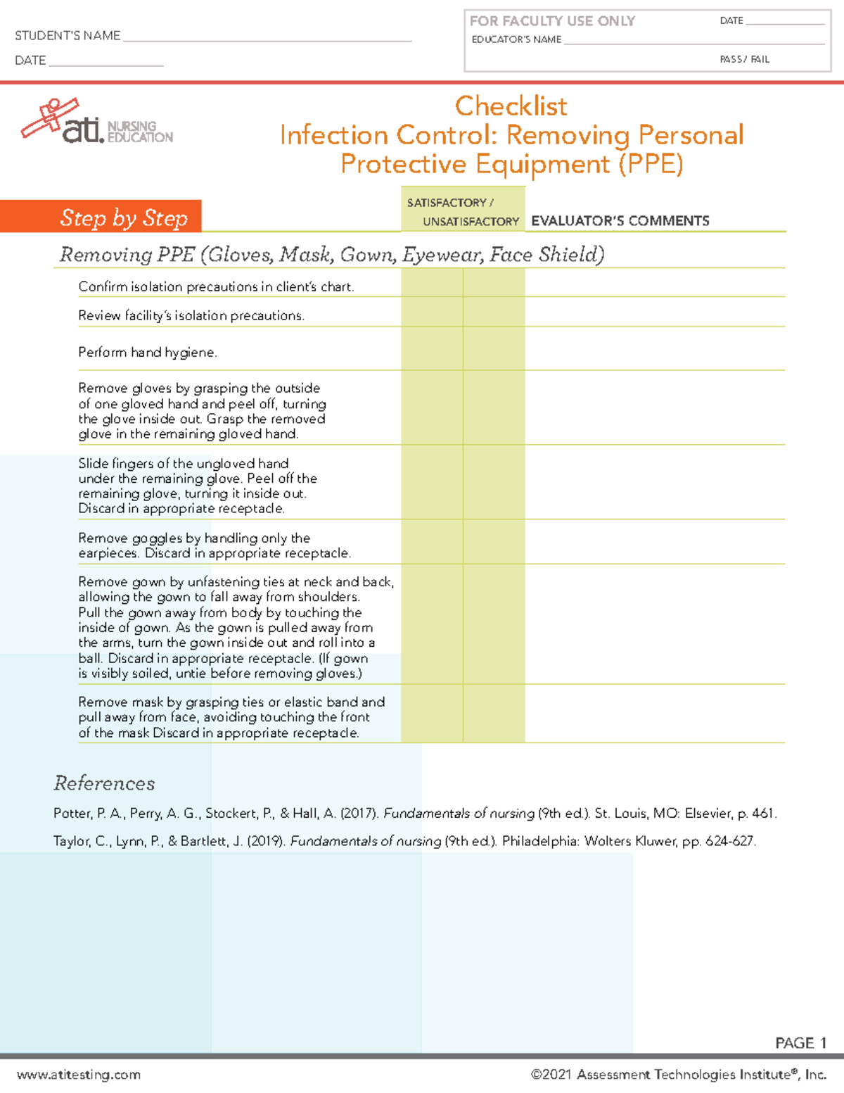ATI: Infection Control Isolation Removing Personal Protective Equipment ...