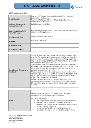 BTEC Assessment Record Template for Learner Submission and Verification ...