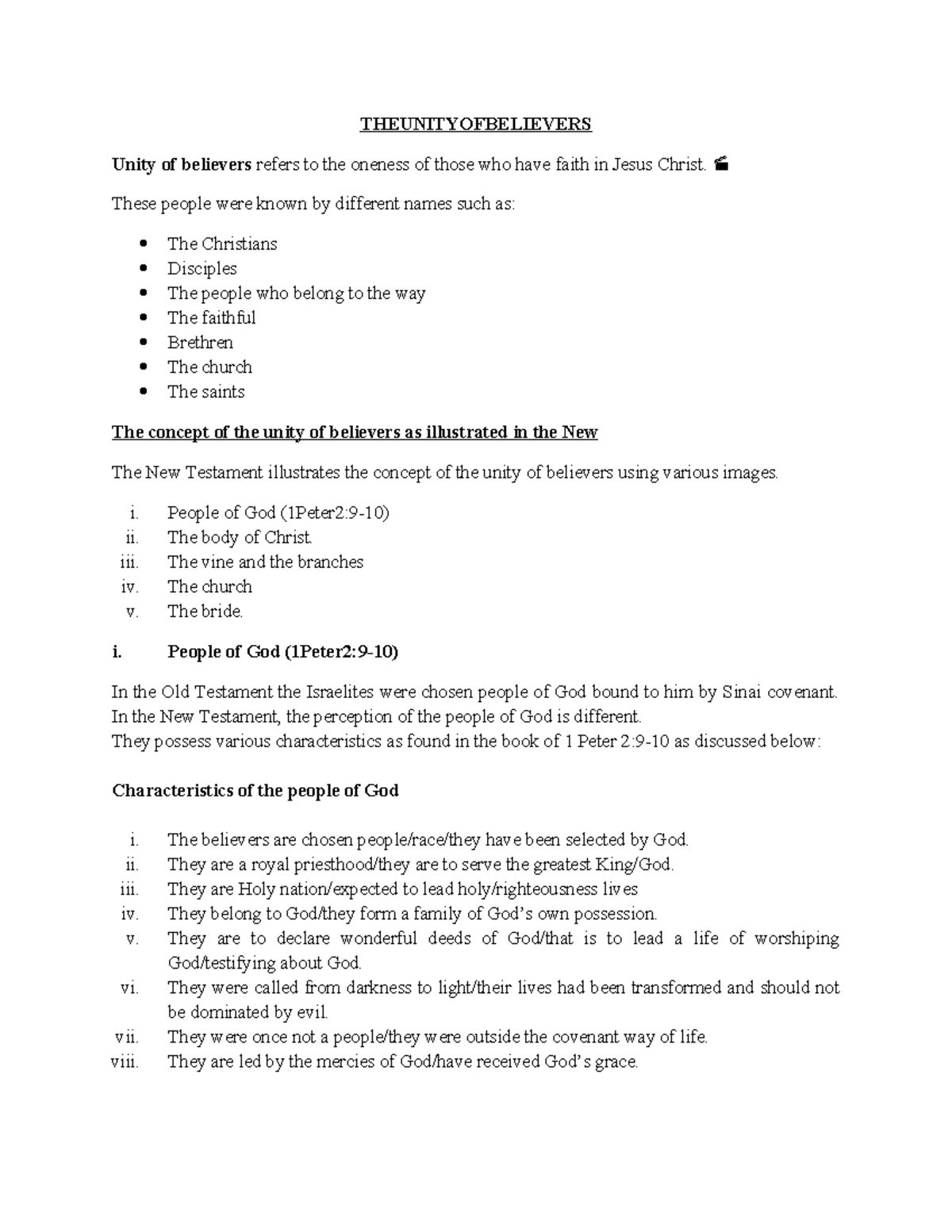 EDU 101: Unity of Believers - Summary & Causes of Disunity - Studocu
