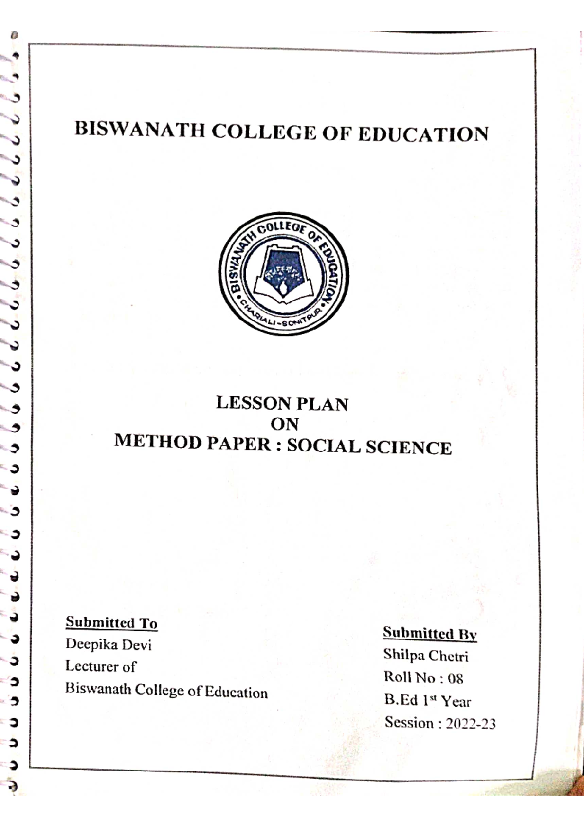 B.Ed 1st Year: Social Science Lesson Plan on Environment & Resources ...