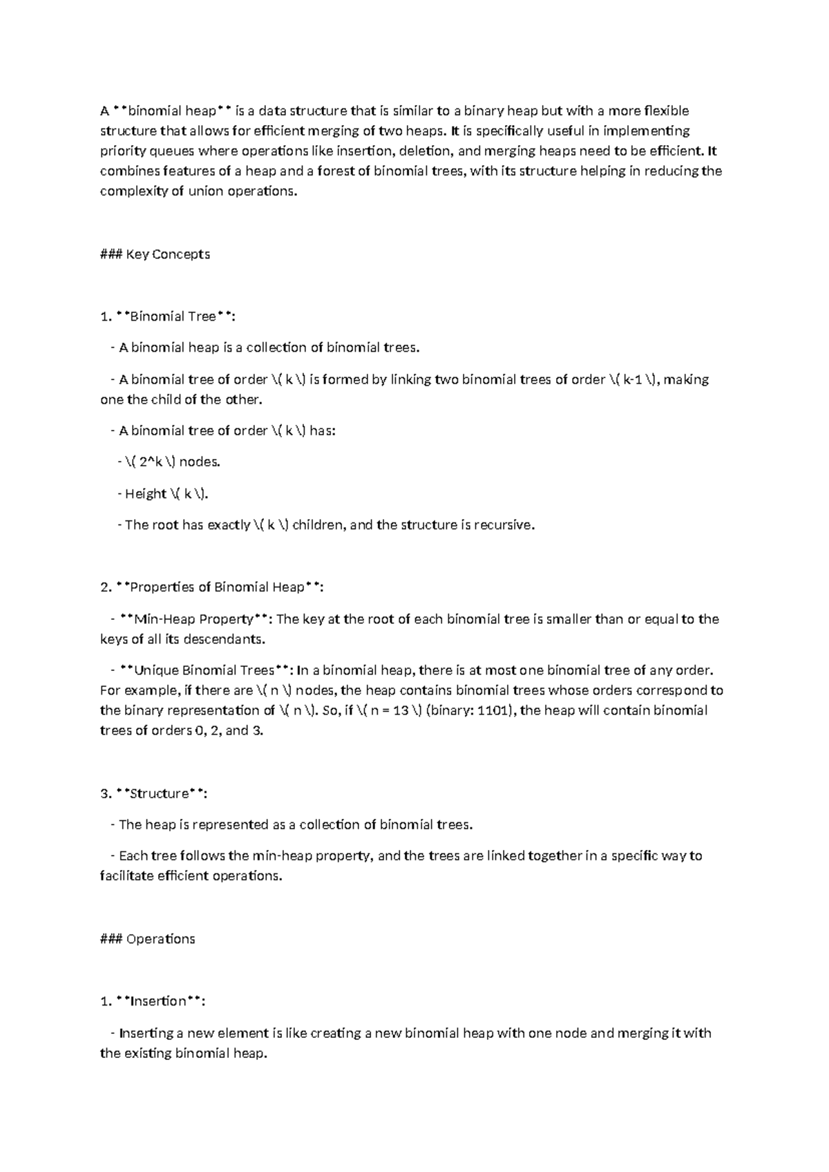Binomial Heap Notes A Binomial Heap Is A Data Structure That Is Similar To A Binary Heap But