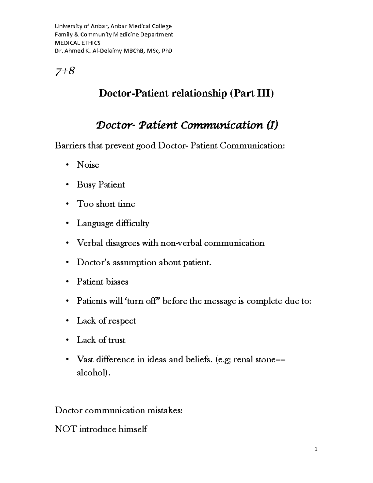 Doctor-Patient relationship (Part III) - MEDICAL ETHICSDr. Ahmed K. Al ...