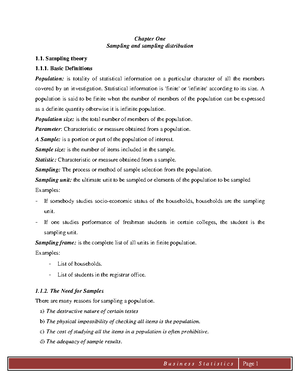 Chapter 1 and 2 - Lecture Notes on Basic Statistics for Business ...
