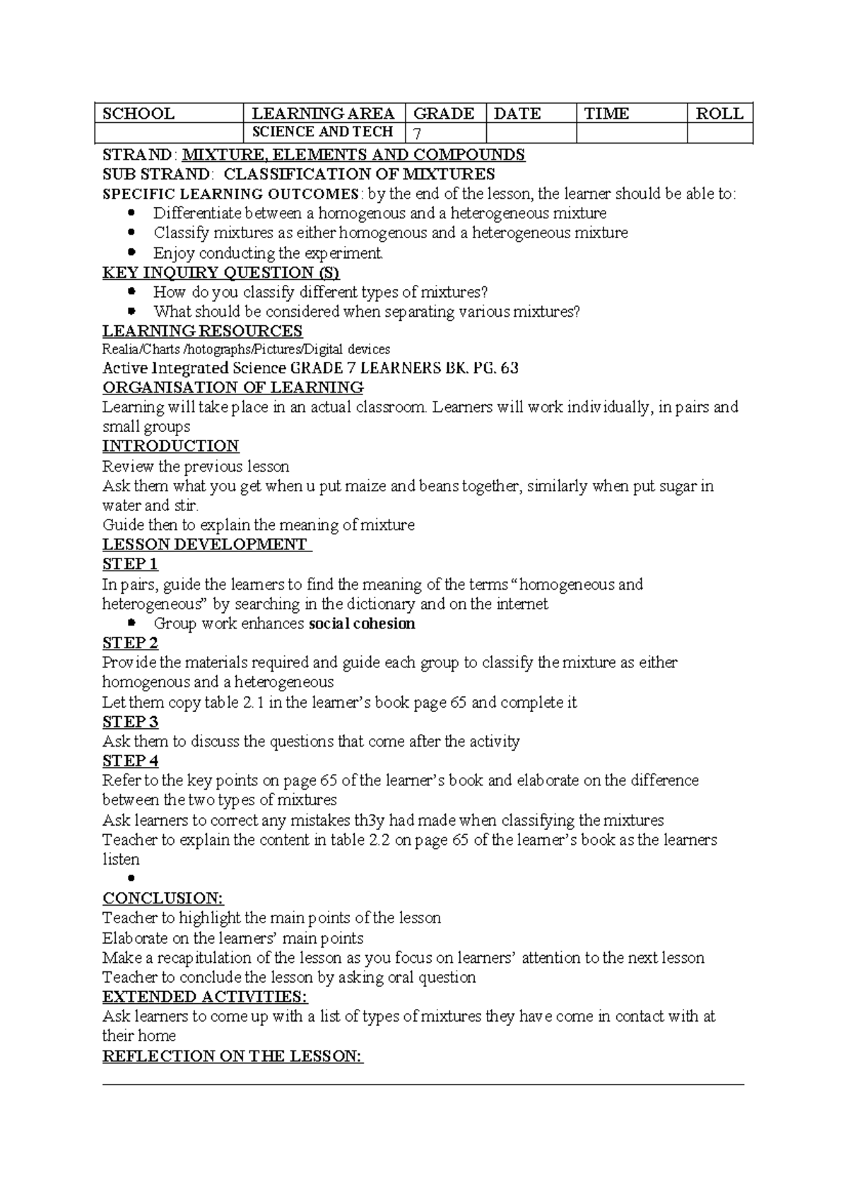 Grade 7 Science AND Technology Lesson Plans TERM 2 2024 Teacher ...