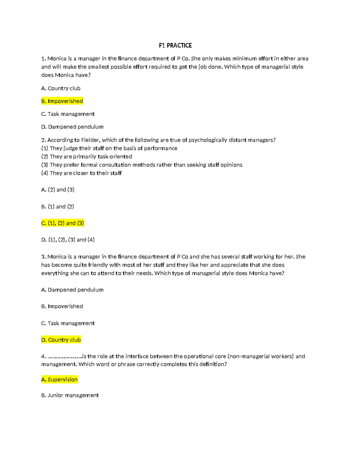 F1 Financial Management Practice Quiz & Key Concepts - Studocu