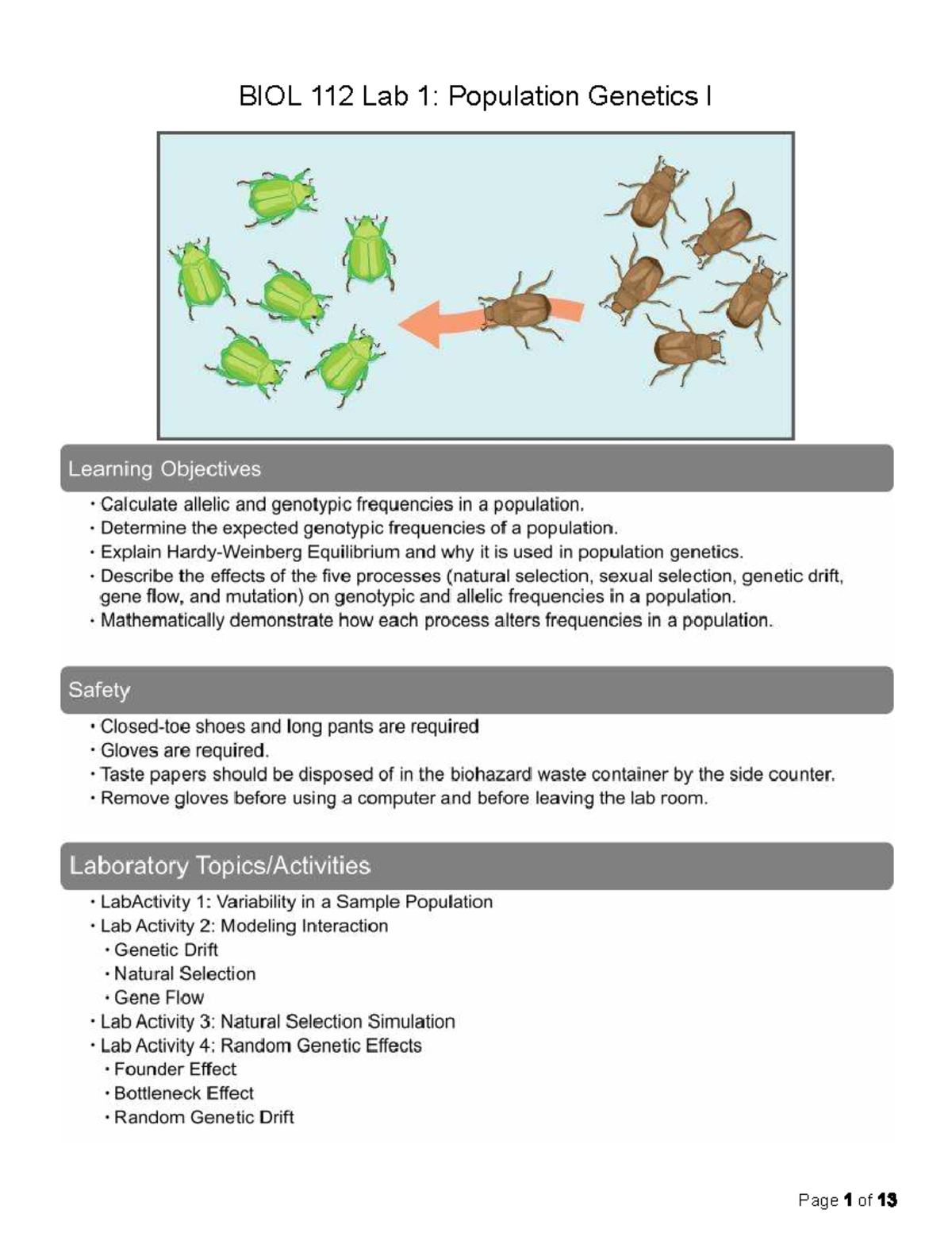 BIOL 112 Lab 1: Population Genetics - Examining Taste Variability - Studocu