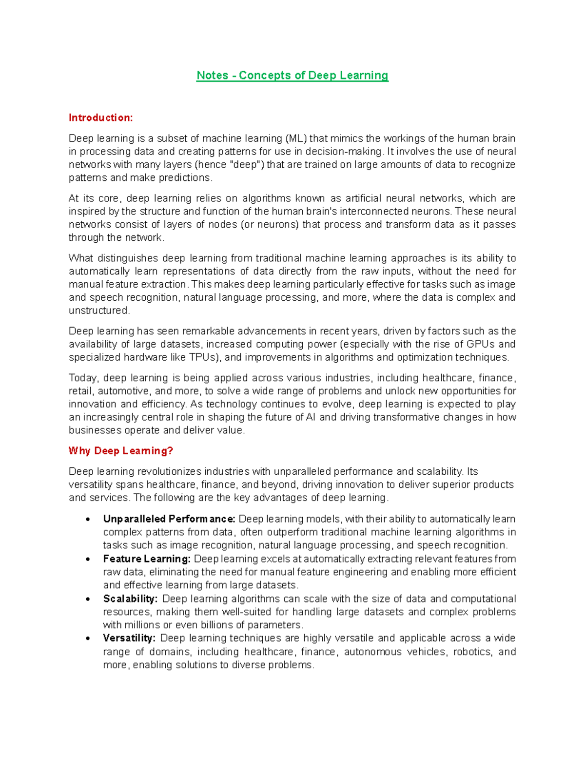 Notes - Concepts of Deep Learning (CS101: Intro to AI) - Studocu