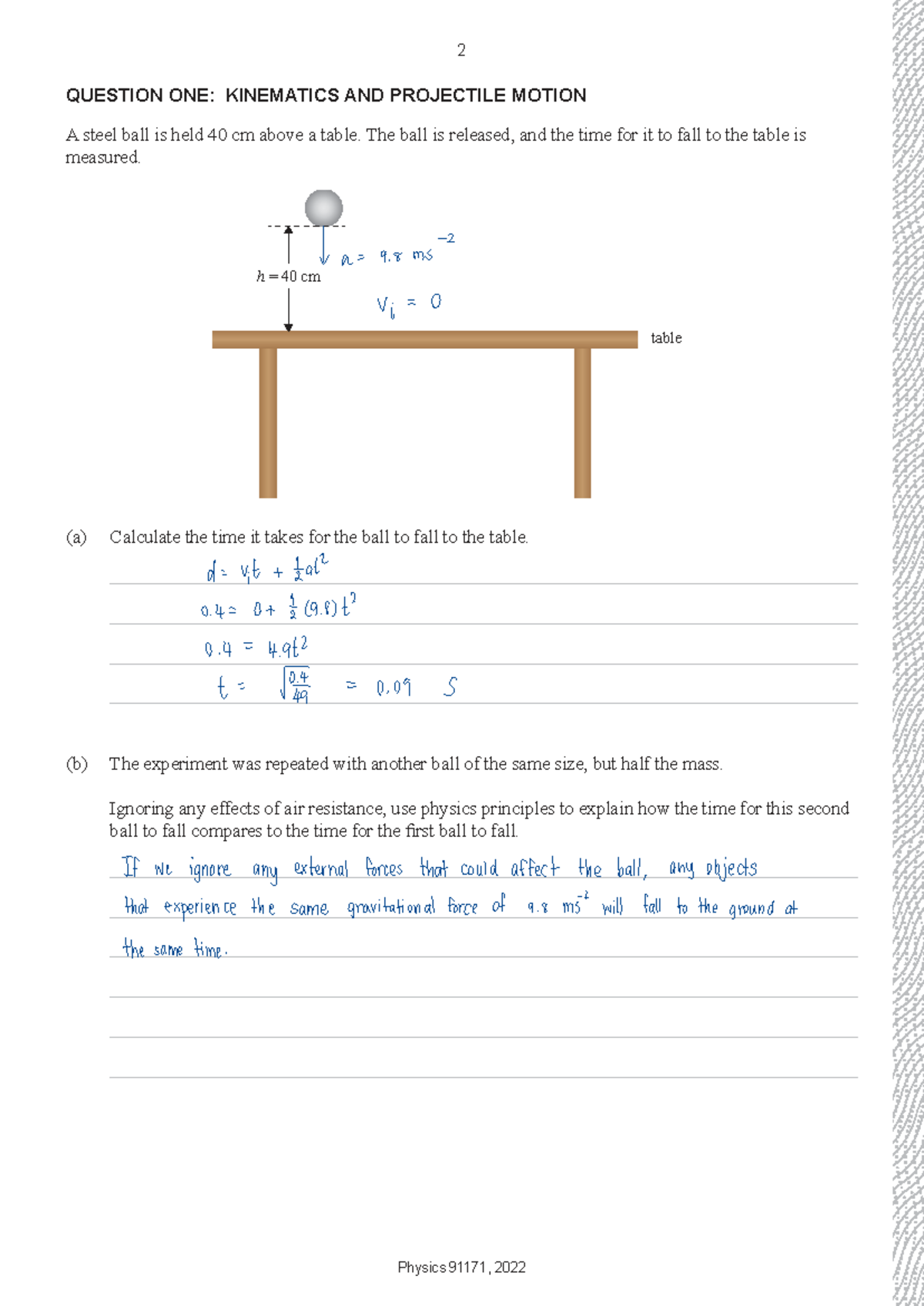 2022 Physics 91171 Mechanics Level 2 Exam Questions - Studocu