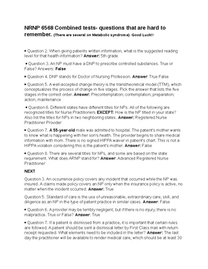 NRNP 6568 Combined Test Questions on NP Practice and Conditions - Studocu