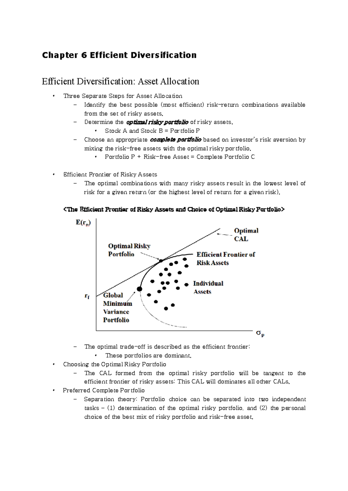 Investments chapter 6 lecture note - Chapter 6 Efficient Diversification Efficient ...