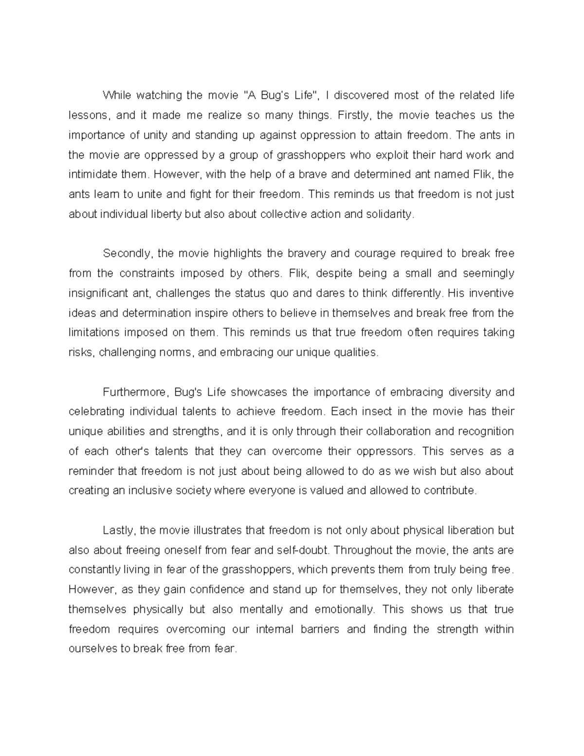 Reflection notes on life lessons from the movie - Studocu