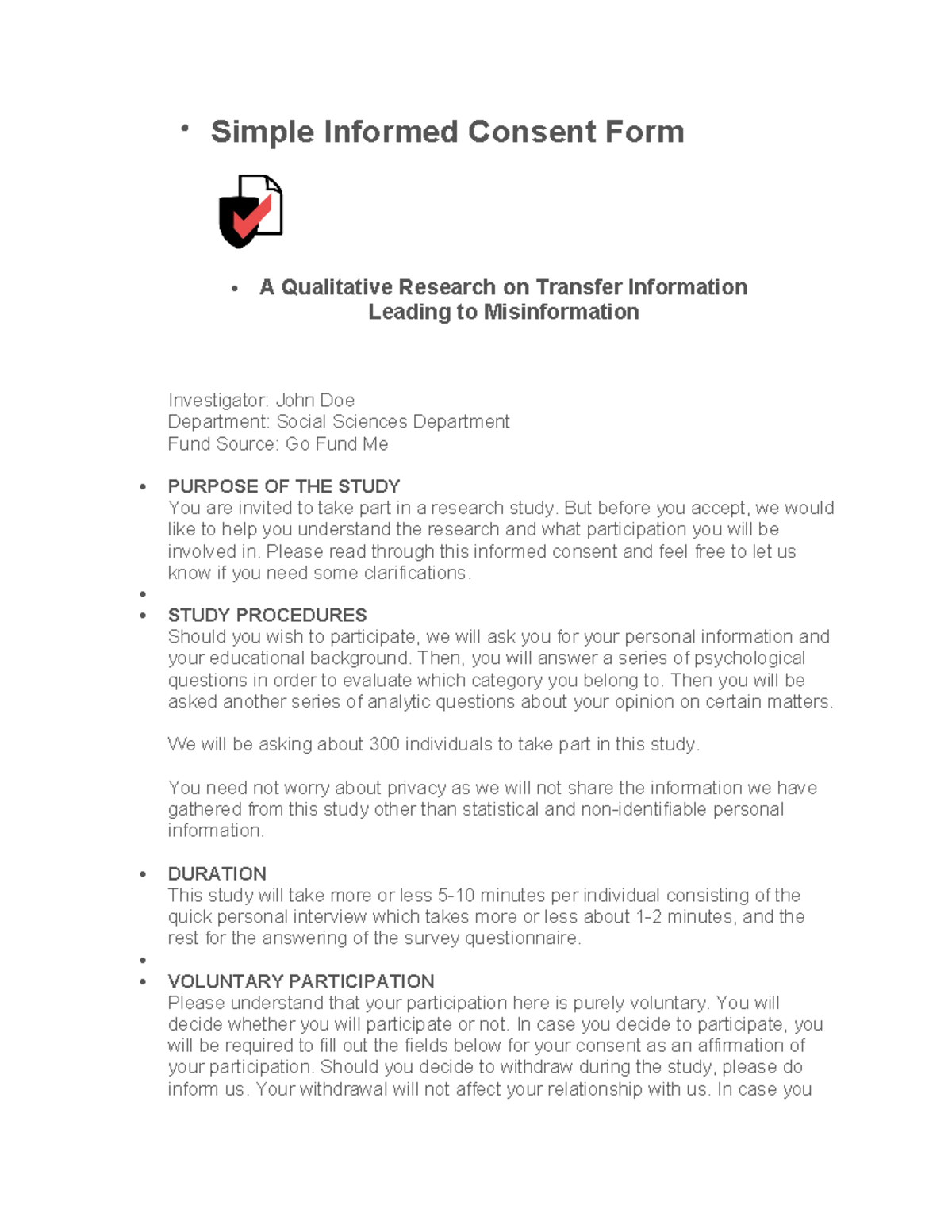 Example of informed consent - Simple Informed Consent Form A ...