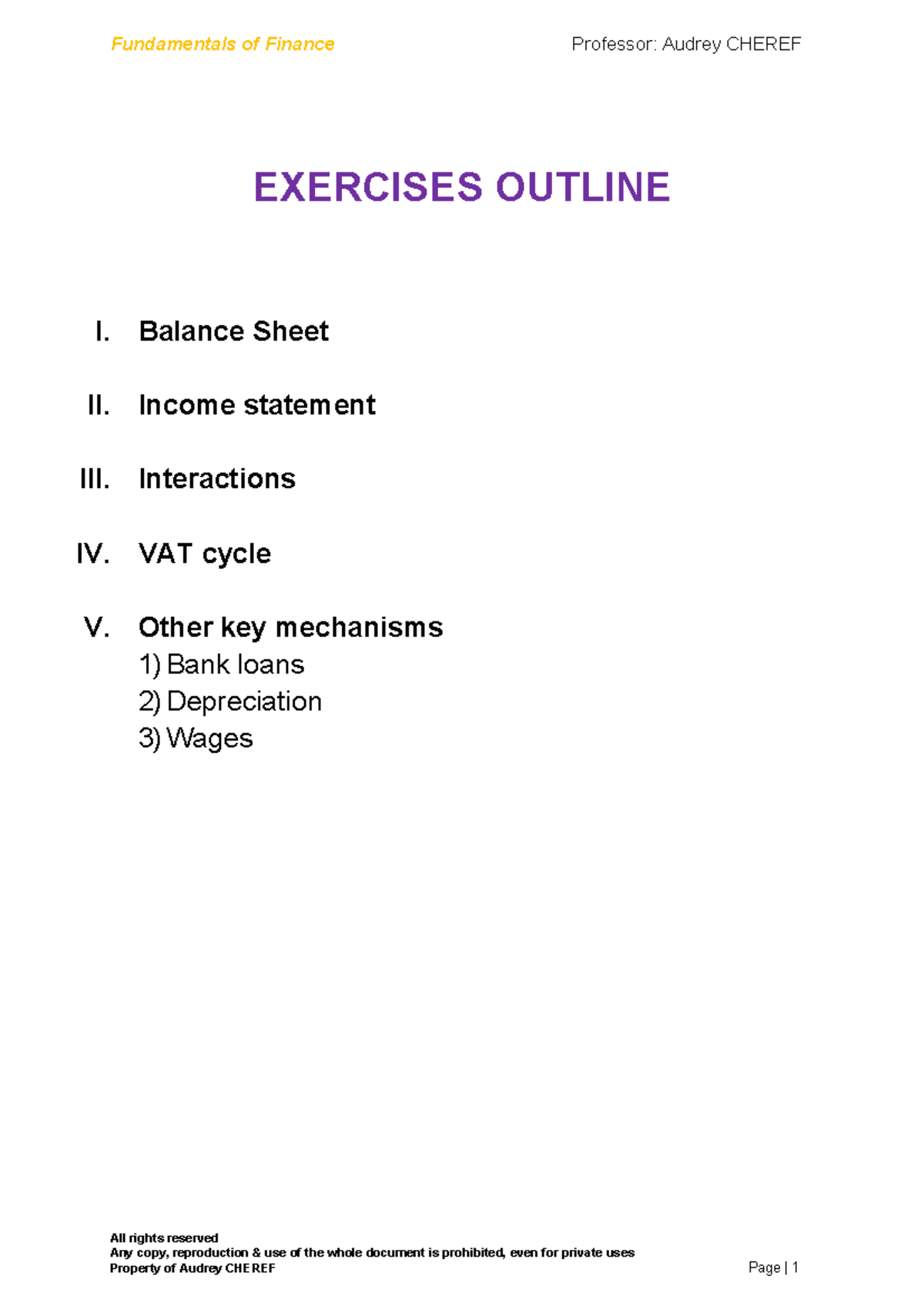 Exercises for Fundamentals of Finance (FIN101) - Chapter 2 Outline ...