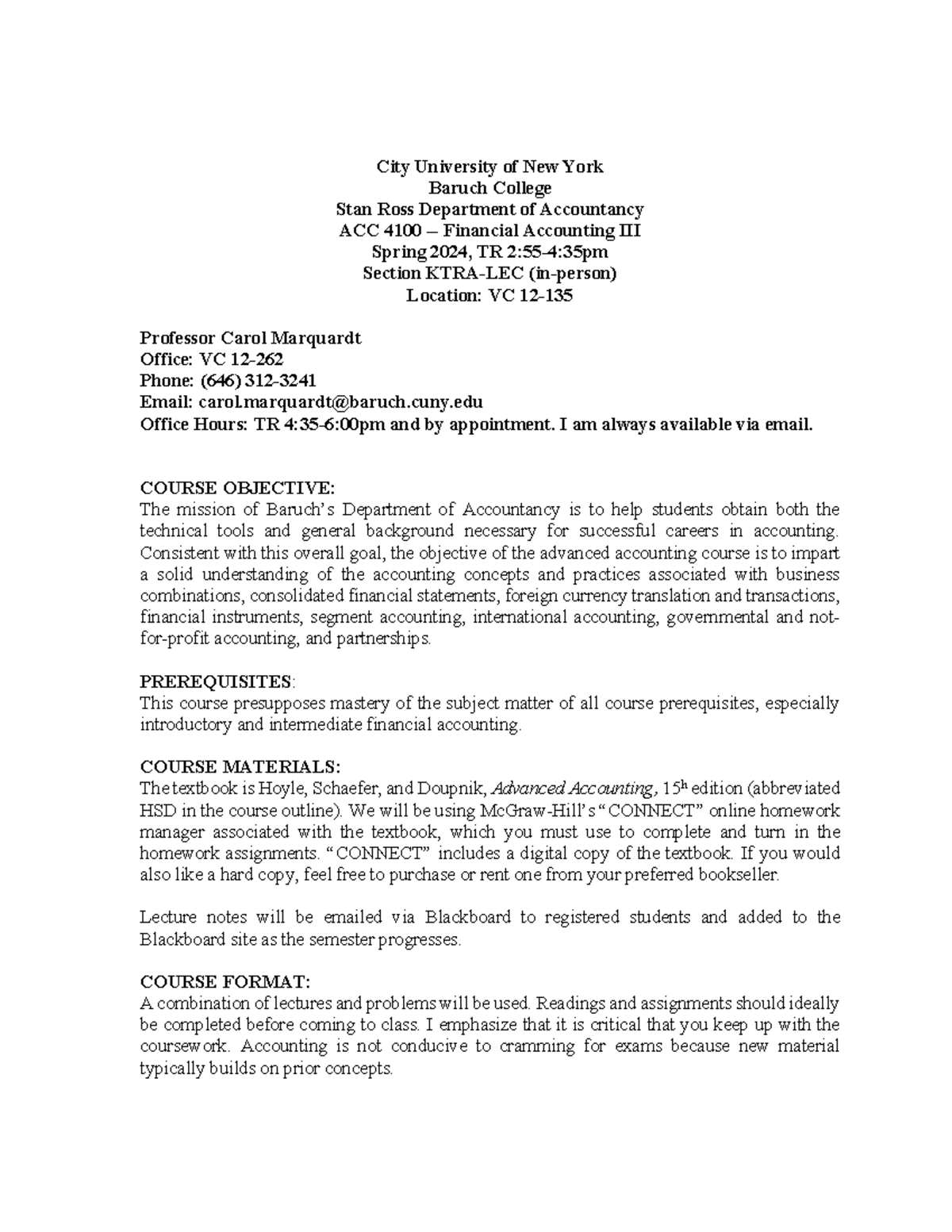 ACC4100syllabus Spring 2024 - City University of New York Baruch ...