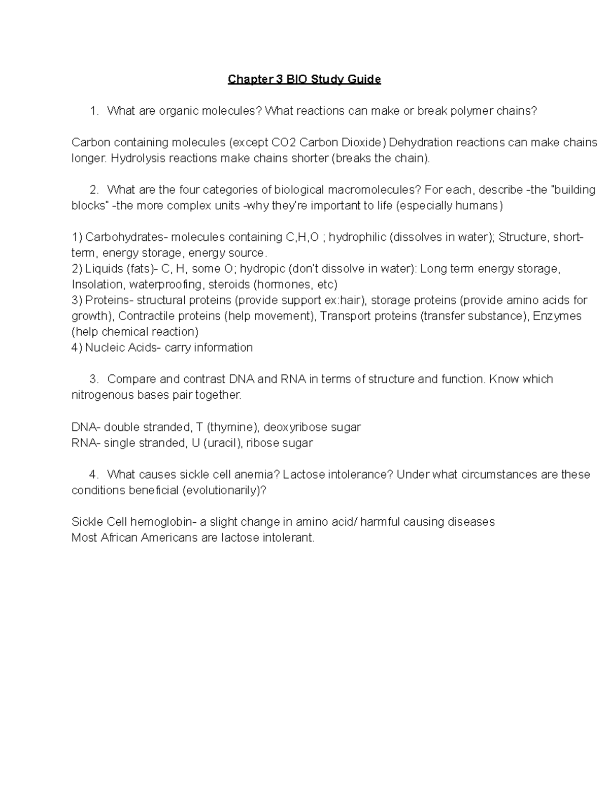 Chapter 3 BIO Study Guide: Organic Molecules & Macromolecules - Studocu