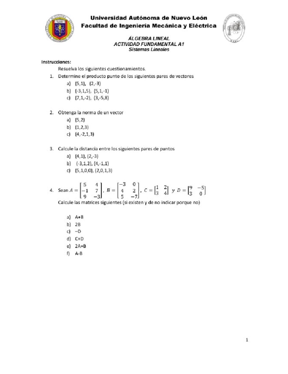 Actividad Fundamental A1: Sistemas Lineales - Álgebra Lineal - Studocu