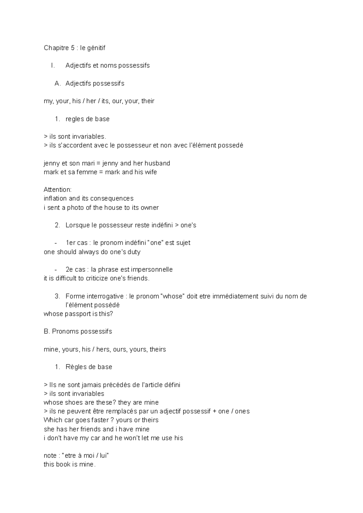 Chapitre 5 : Le Génitif et les Adjectifs Possessifs - Anglais Grammaire ...