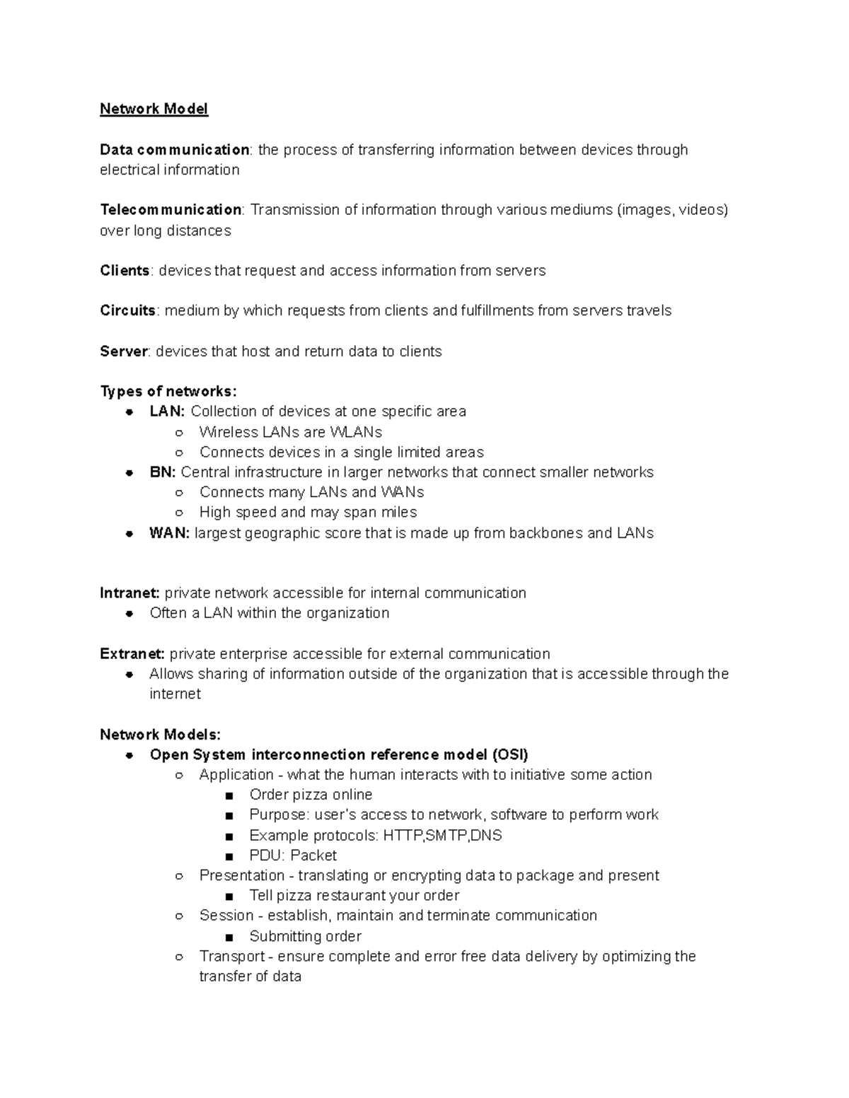 Network Model Overview: Data Communication & Architecture (CS101) - Studocu