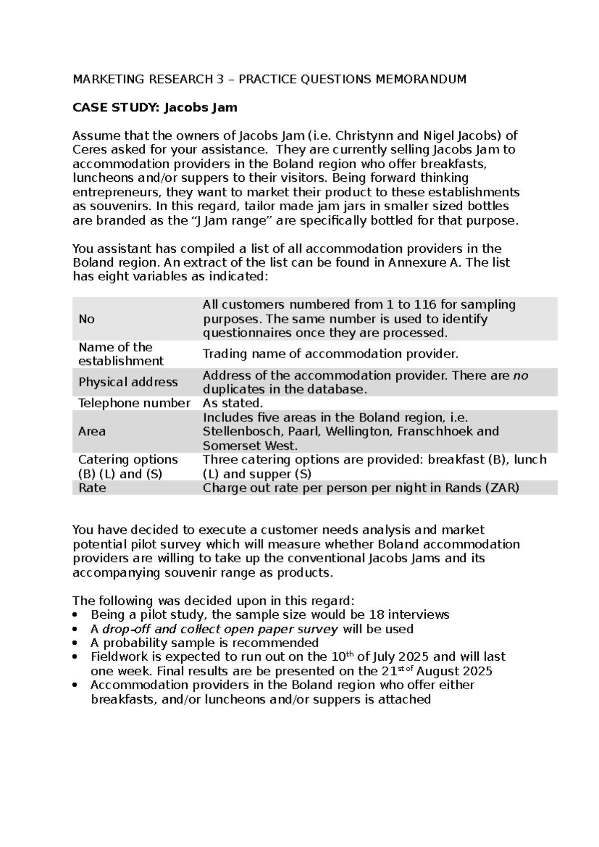 Marketing Research 3: Case Study on Jacobs Jam's Market Potential - Studocu