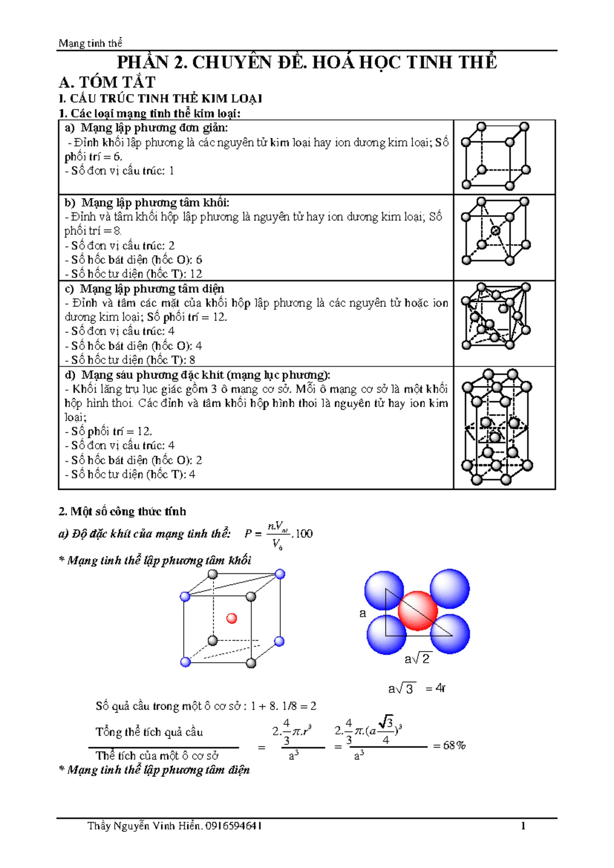 MANG TINH THE - cccccccc - PHẦN 2. CHUYÊN ĐỀ. HOÁ HỌC TINH THỂ A. TÓM ...