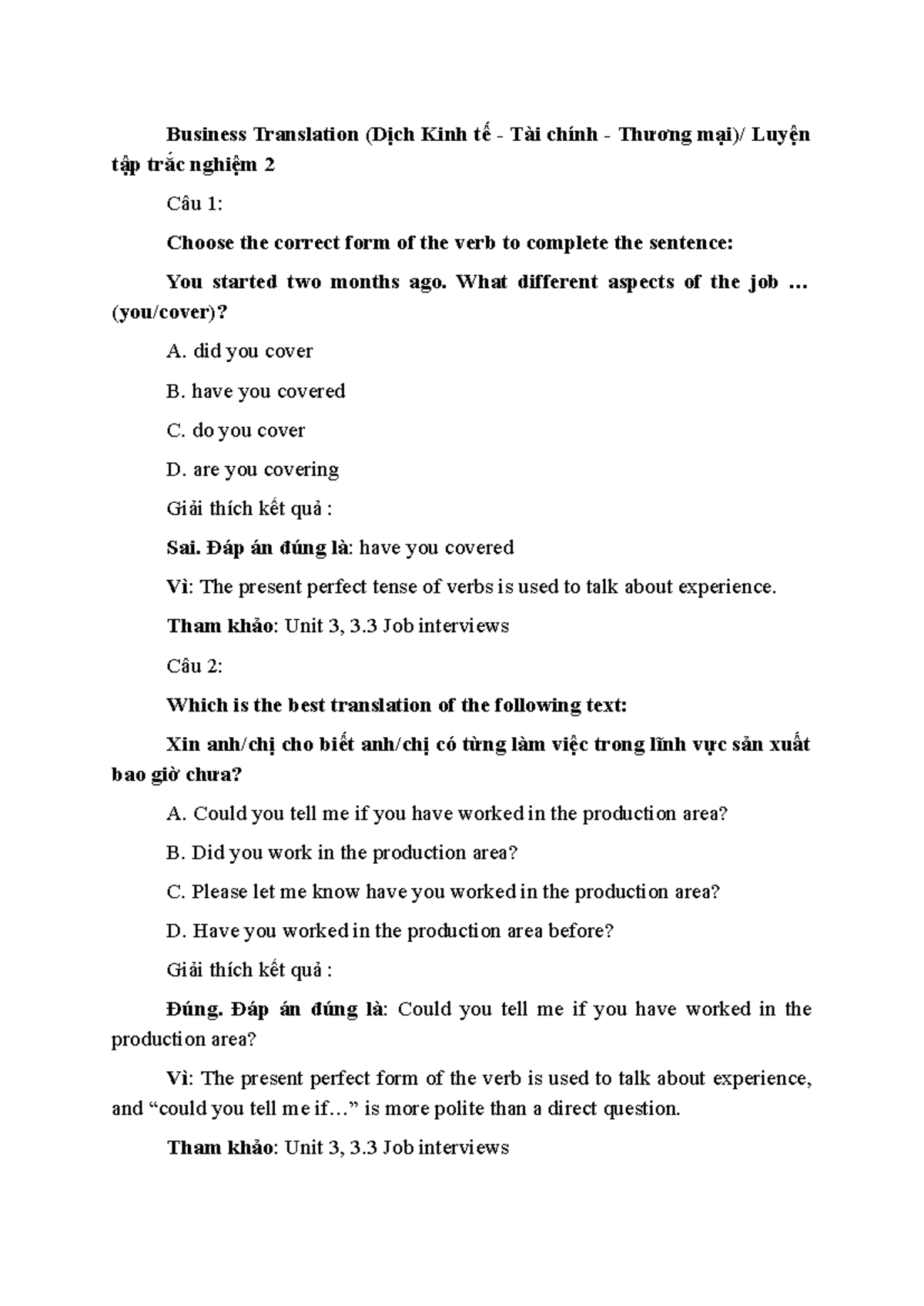 LTTN 2 Business Translation: Practice Test and Answers - Studocu