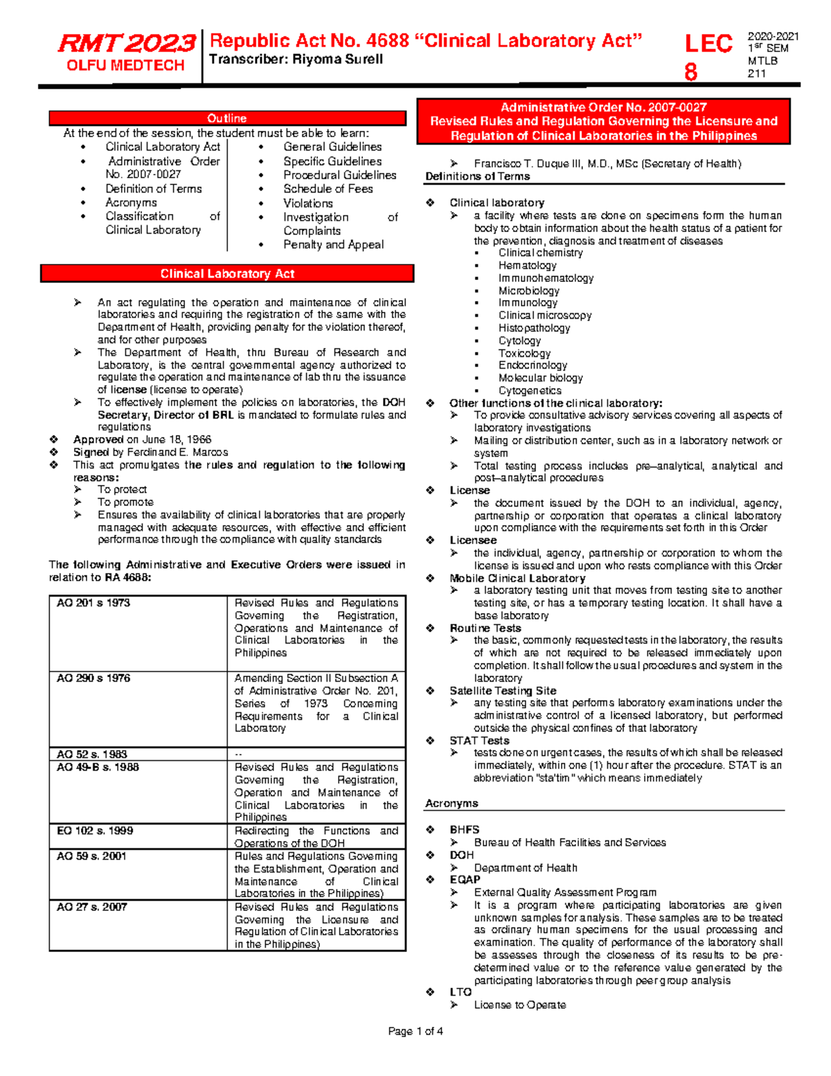 MTLB Trans 8 - Study smart - RMT 20 23 OLFU MEDTECH Republic Act No ...