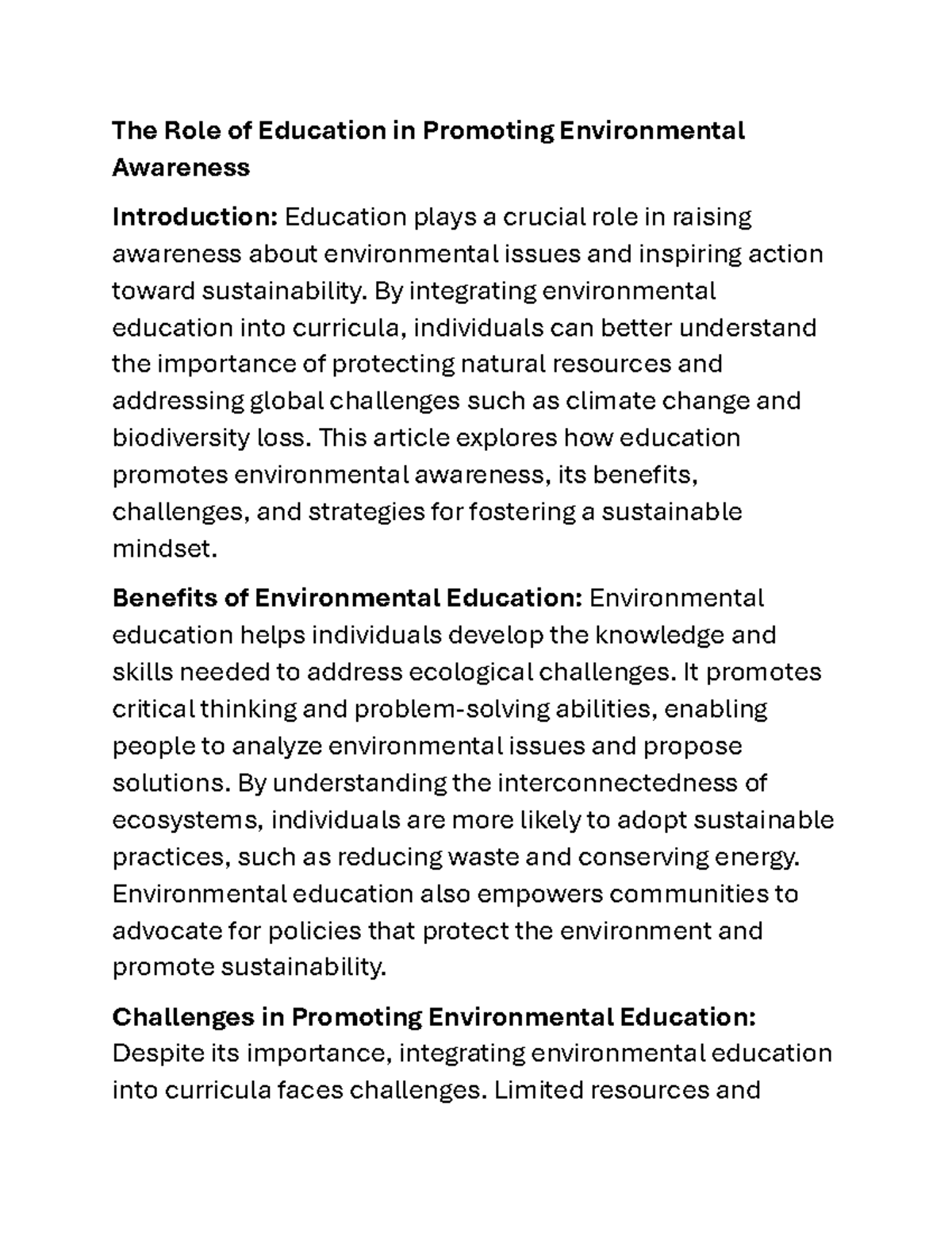 EDU 101: The Impact of Education on Environmental Awareness and Action ...