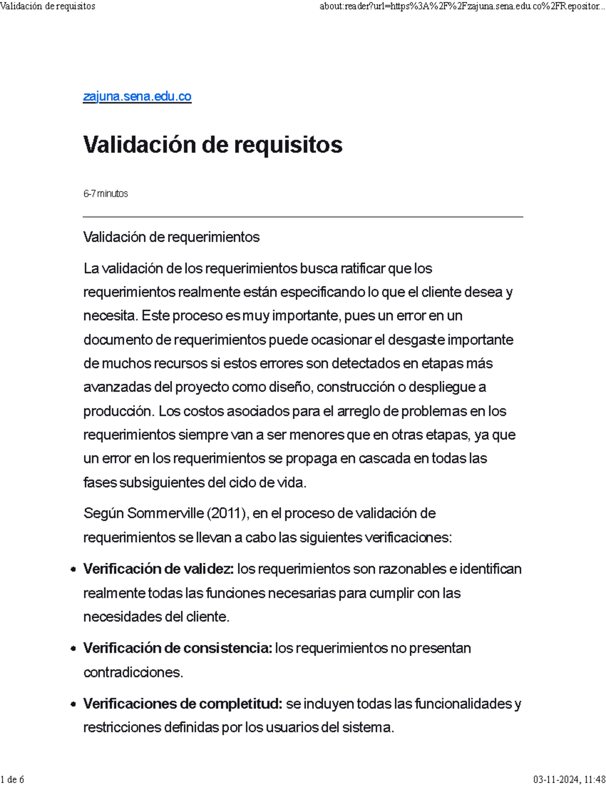 Validación de requisitos - zajuna.sena.edu Validación de requisitos 6-7 minutos Validación de ...