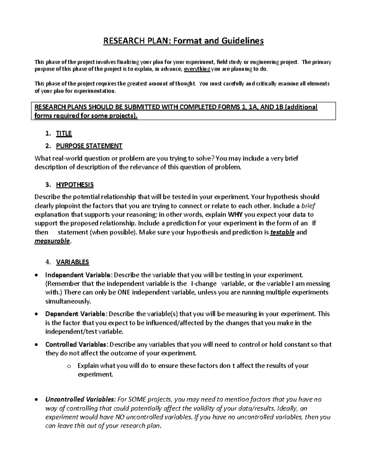 RESEARCH PLAN: Format & Guidelines for Experimentation Projects - Studocu