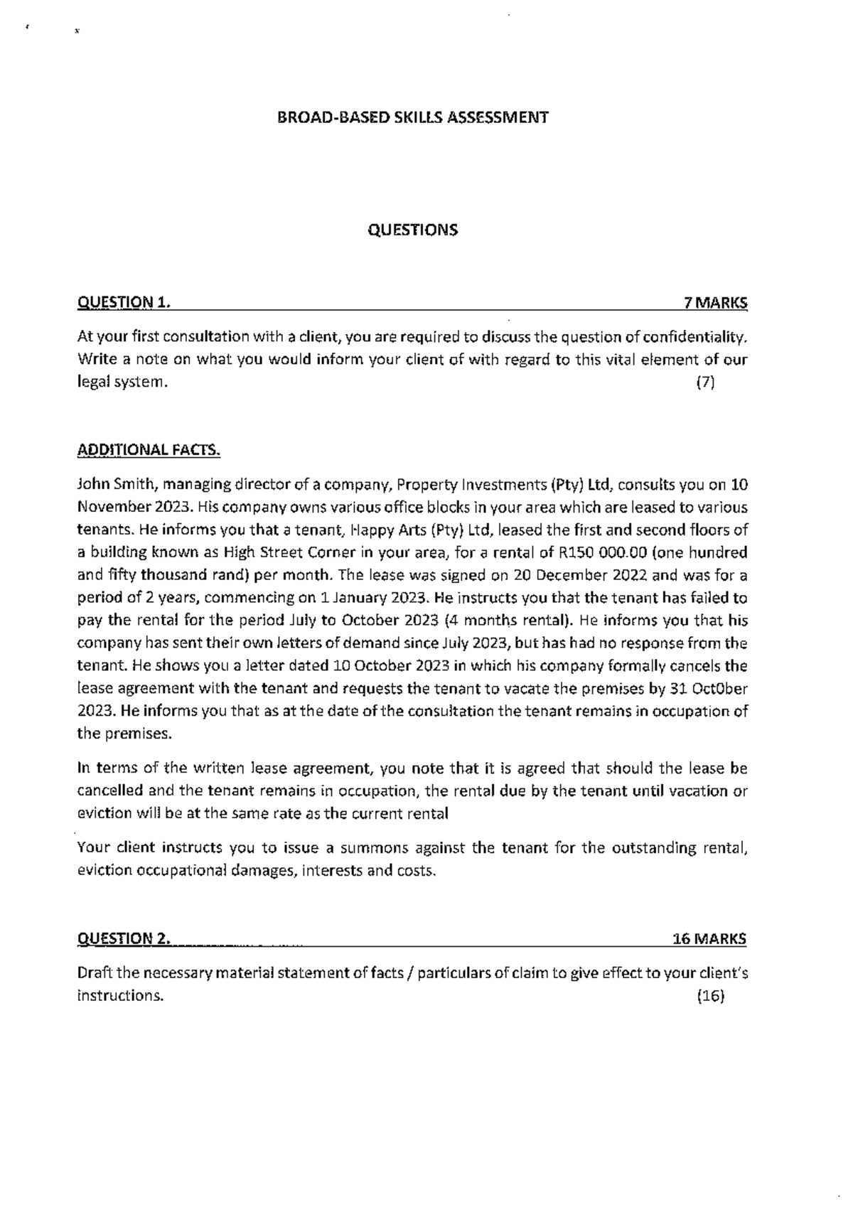 BBST 2023 Skills Assessment: Exam Questions on Legal Concepts and ...