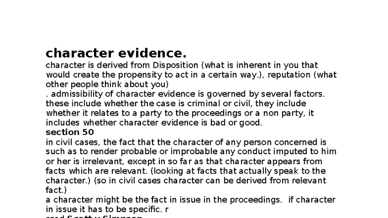 Character Evidence: Admissibility and Relevance in Legal Proceedings ...