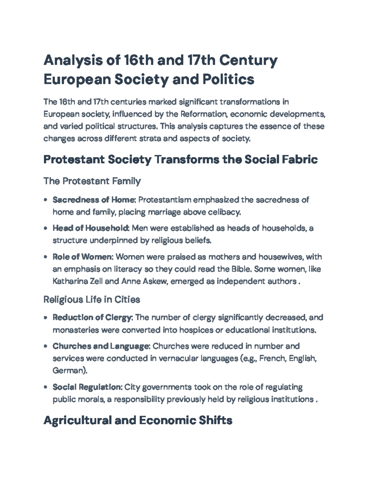 Analysis of Societal Transformations in 16th-17th Century Europe ...