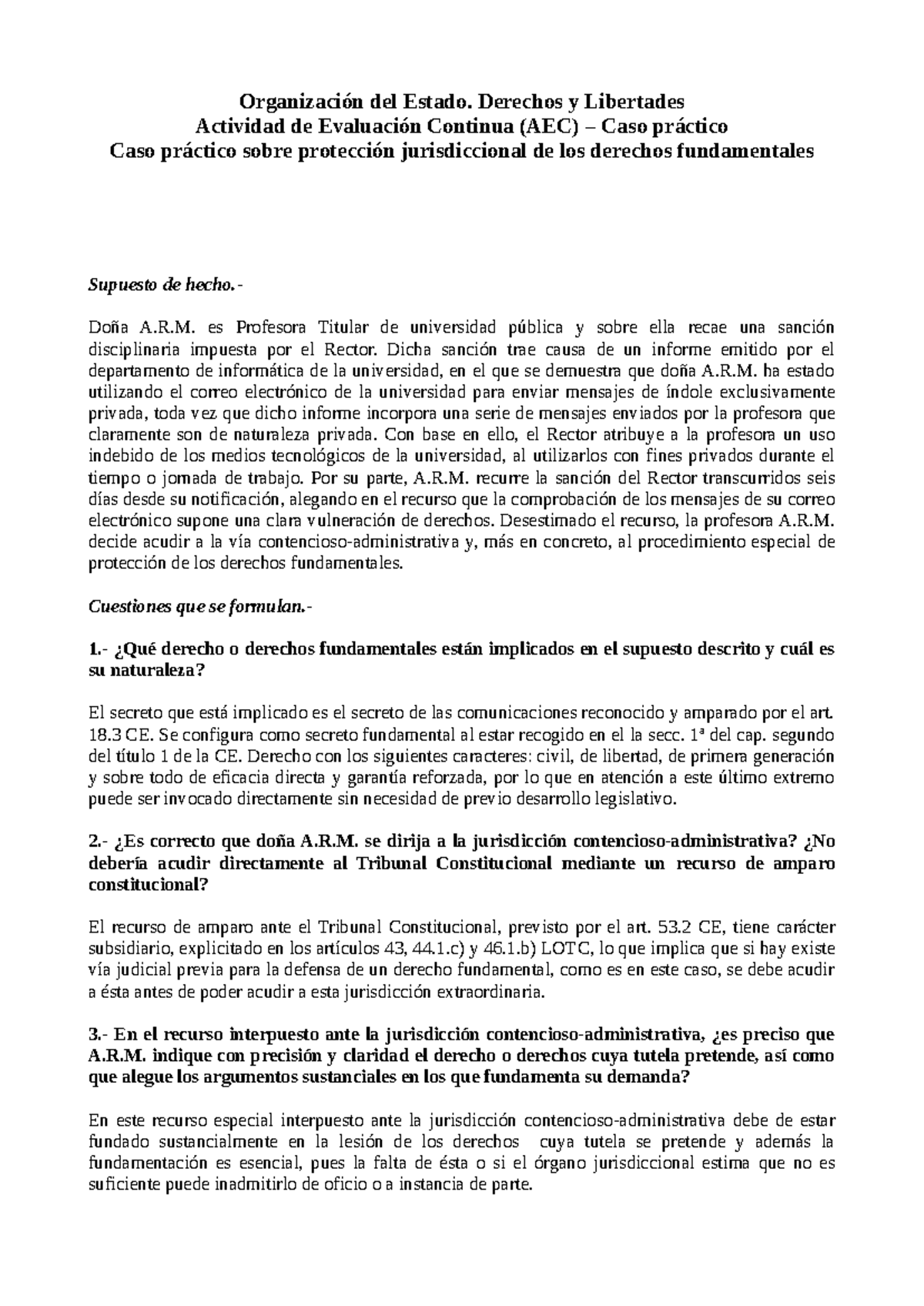 AEC2 - Caso Práctico sobre Protección de Derechos Fundamentales - Studocu