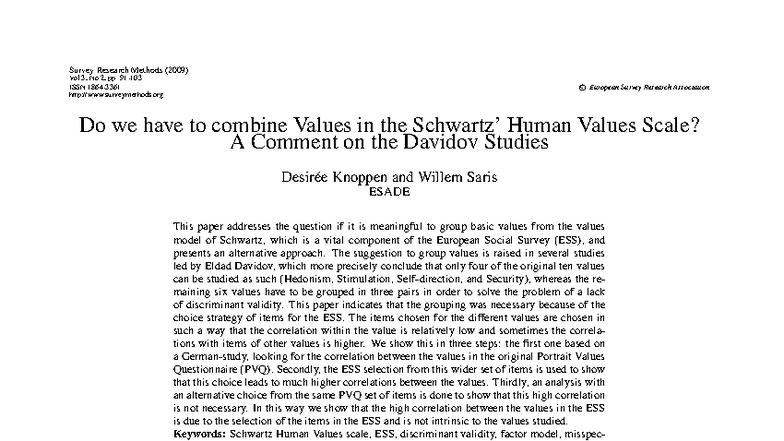 Do We Have to Combine Values in the Schwartz Human Values Scale? A ...