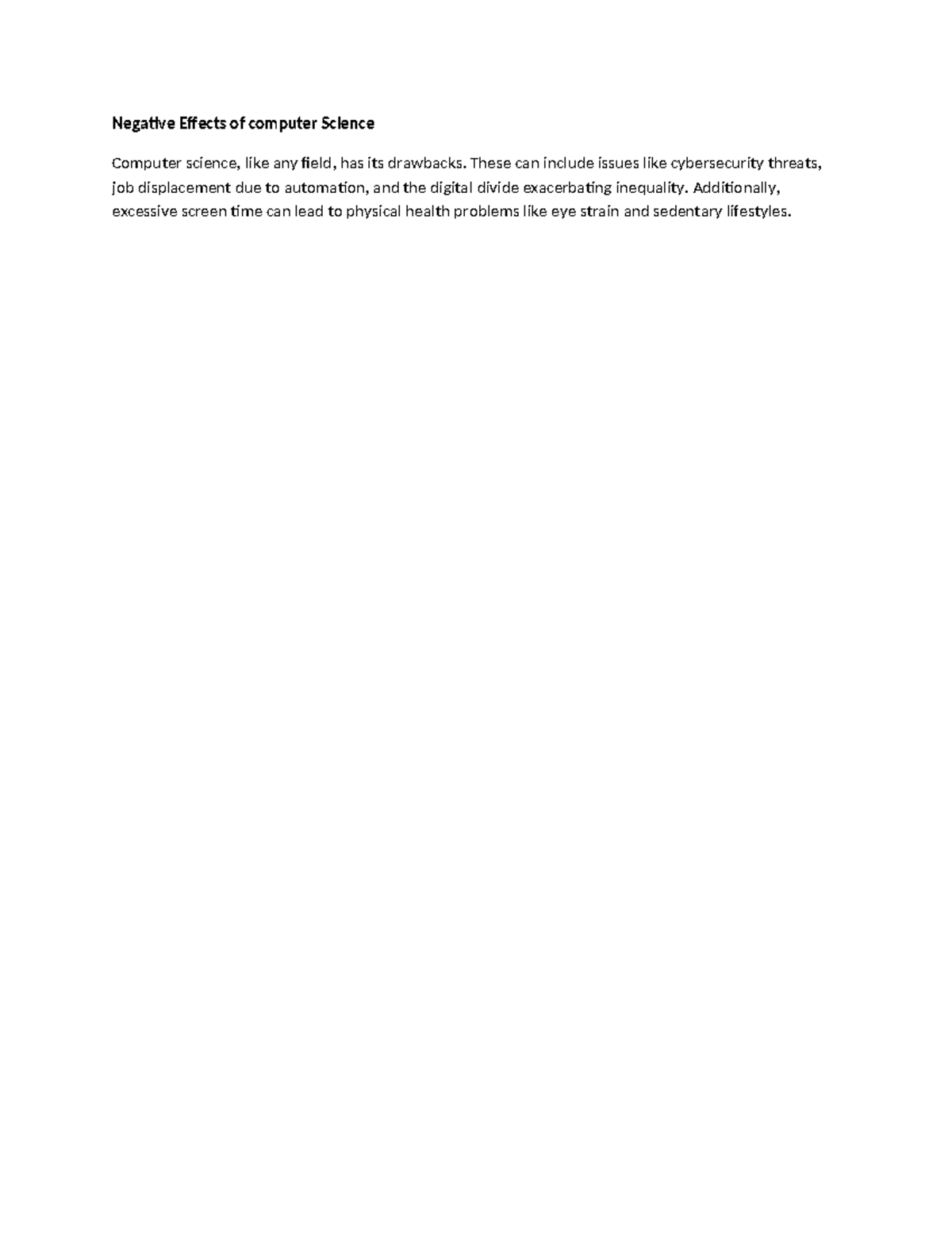 Negative Effects of computer Science - Computer science - Negative ...