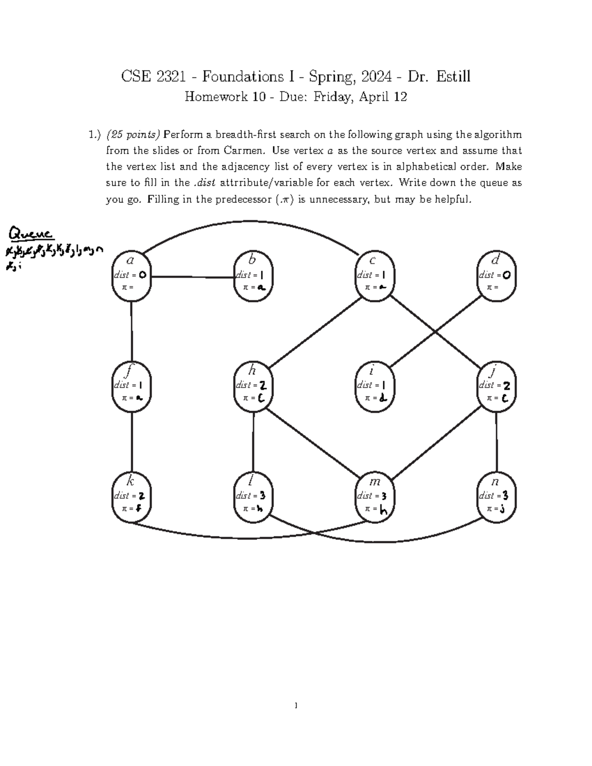 CSE2321 Homework 10 - Graph Search Algorithm Exercises - Studocu
