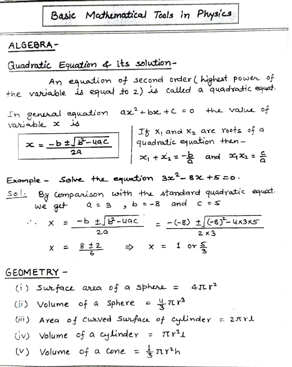 Ch-1 Basic Mathematics for Physics-2: Algebra, Geometry, Trigonometry ...