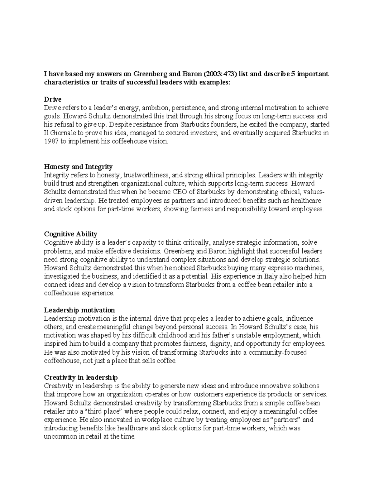 Characteristics of Successful Leaders: Insights from Greenberg & Baron ...