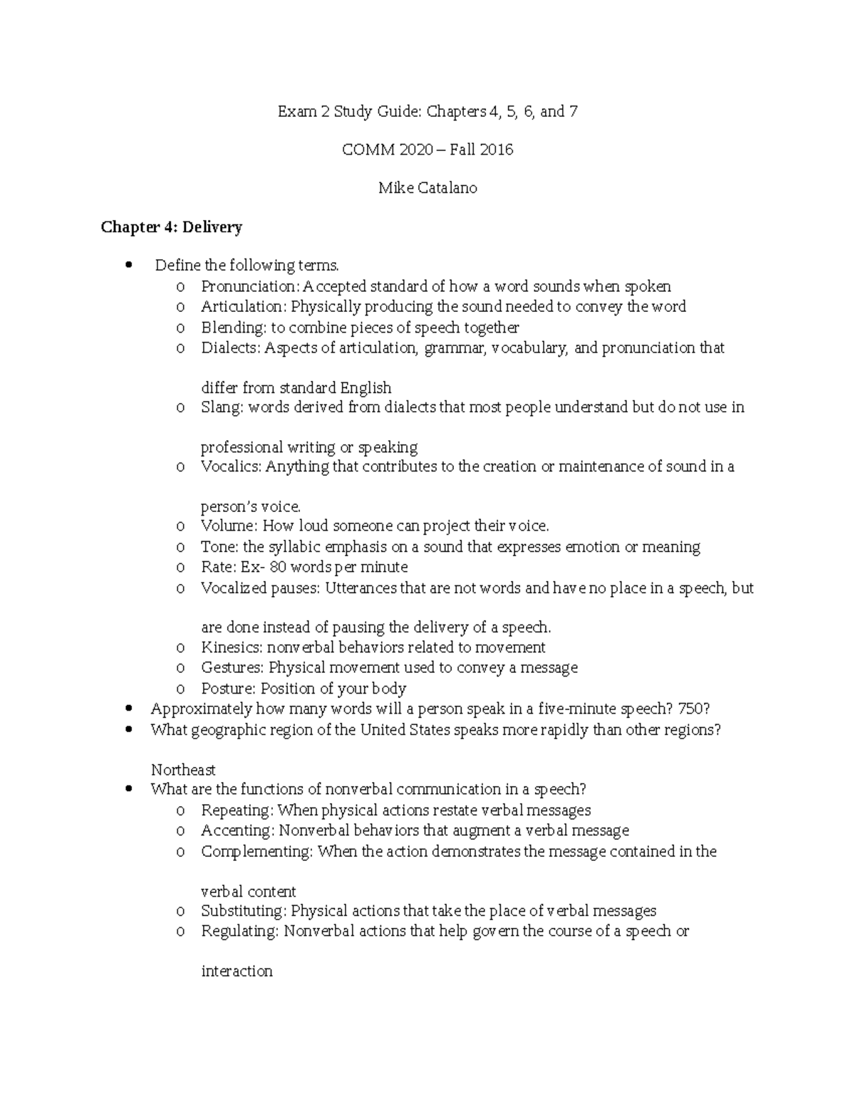 COMM 2020 Exam 2 Study Guide: Chapters 4 to 7 Overview - Studocu