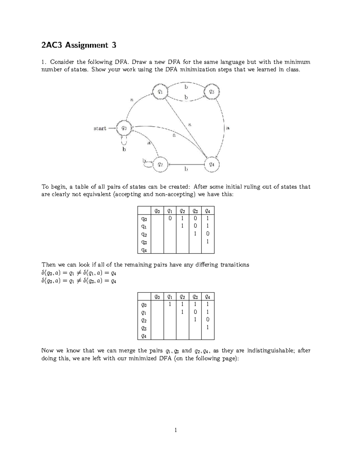 2AC3 Assignment 3 - Minimizing DFA and designing context-free grammars - Studocu